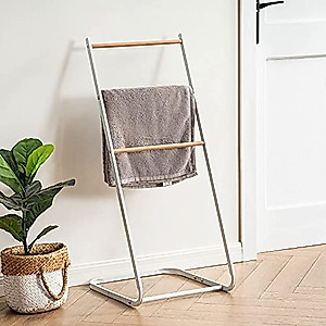 YOUDENOVA Blanket Ladder, Pool Towel Rack，Decorative 3 Tiers Towel Blanket Ladder Rack for Living Room, Towel Ladder Holder for Bathroom, White