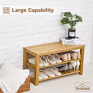 Aroktake Shoe Rack Bench, 2-Tier Wood Heavy Duty Shoe Organizer Shelf for Entryway, Living Room,Bedroom (Natural, 11.81"X31.5"X16.54")