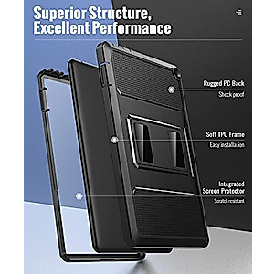 MoKo Case Fits All-New Kindle Fire HD 10 & 10 Plus Tablet (11th Generation, 2021 Release) 10.1", Full Body Rugged Hands-Free Viewing Stand Back Cover with Screen Protector, Black