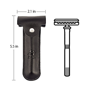 Genuine Leather Case Razor Protective Travel Case RIVERLAKE for Safety Razor's Double Edge Safety Case Cover Shaving Pouch Holder/Travel Case (Protective Case, Black)