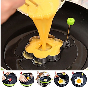 Slomg 8pcs Set Fried Egg Rings Molds Non Stick for Griddle Pan, Egg Shaper Pancake Maker with Handle, Stainless Steel Egg Form for Frying Cooking
