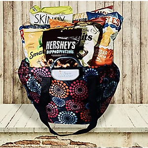 RoomForLife - Clever Shopper - Dual Handles +Shoulder Strap + Cart Handles - 1 Pocket - Collapsible - Reusable Sanitary Shopping Bag / Bright Lights