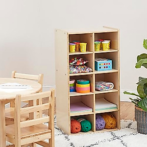 ECR4Kids Streamline 10 Cubby Tray Storage Cabinet, 5x2, Classroom Furniture, Natural