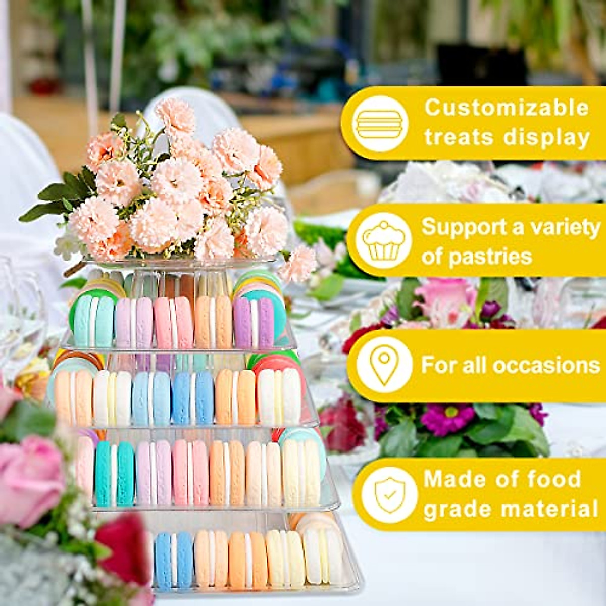 5 Tiers Square Macaron Tower Stand, Plastic Transparent Cake Stand Macaroon Display Rack Desserts Cupcake Holder Platter for Wedding, Birthday Party, Baby Shower, Party Decor by Greatstar