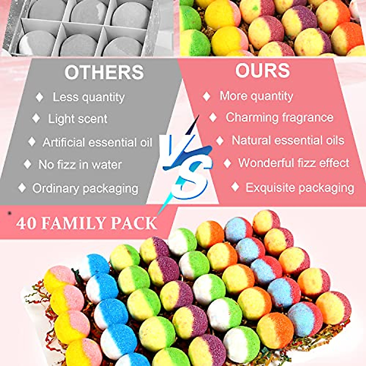 Bath Bomb Gift Set, Family Pack Mini Bath Bombs with Reusable Bowknot, 40 Pcs Organic Bath Bombs, Natural Bath Bombs for Kids, Women & Men, Best for Christmas & Any Anniversaries