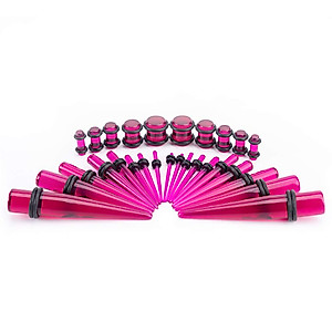 LLGLTEC Ear Stretching Kit 50 Pieces 14G-00G Ear Gauges Expander Set Acrylic Tapers and Plugs & Silicone Tunnels Body Piercing Jewelry Set(Purple)