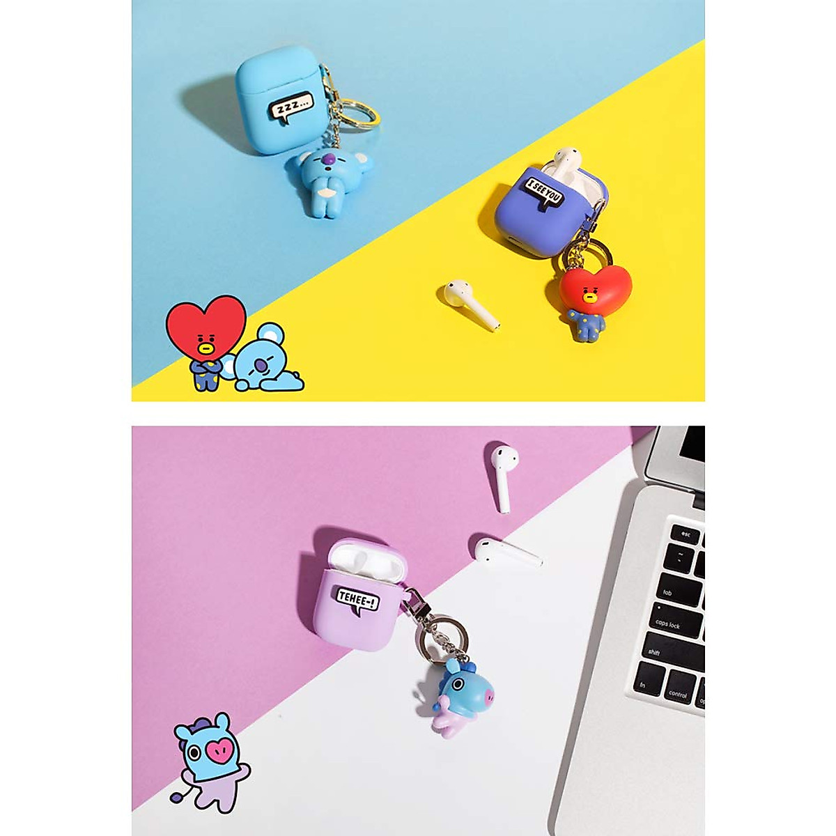 BT21 New Official Merchandise - Apple Airpods Figure Silicone Case with Figure Keyring Keychain (KOYA)