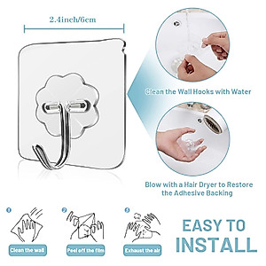 WOVU Wall Hooks 33 lbs(Max) Transparent Seamless Hooks for Hanging,Waterproof Oilproof Bathroom Kitchen Heavy Duty Adhesive Hooks,Coat Hooks, Utility Towel Bath Ceiling Hooks (10Pack)