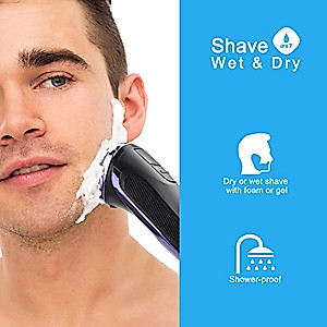 Electric Razor Men's Electric Shaver, USB Rechargeable Wet and Dry Shaver with Pop-up Trimmer and Portable Storage Pouch, Face Shaver Cordless Travel Shaver, Purple