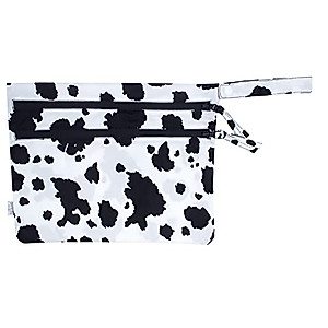 BapronBaby Cowhide Wet Dry Bag - Waterproof Two Zipper Pockets - Reusable for Mealtime, Diapers, Stroller, Snacks, Swimsuits - Machine Washable - 11" x 9"