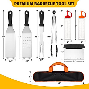 AIKWI Blackstone Griddle Accessories Tool Kit, (8 Pieces) Flat Top Grill Professional Grade Set, with Spatulas, Fork, Tong, Chopper, Bottles & Carry Bag, Perfect for Outdoor BBQ, Indoor Cooking