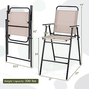 Giantex Outdoor Folding Bar Chair Set of 2, Bar-Height Patio Chairs with Backrest, Armrests, Footrest, Metal Frame, Patio Furniture Chair Set for Backyard Poolside Balcony, 330 LBS Capacity (1)