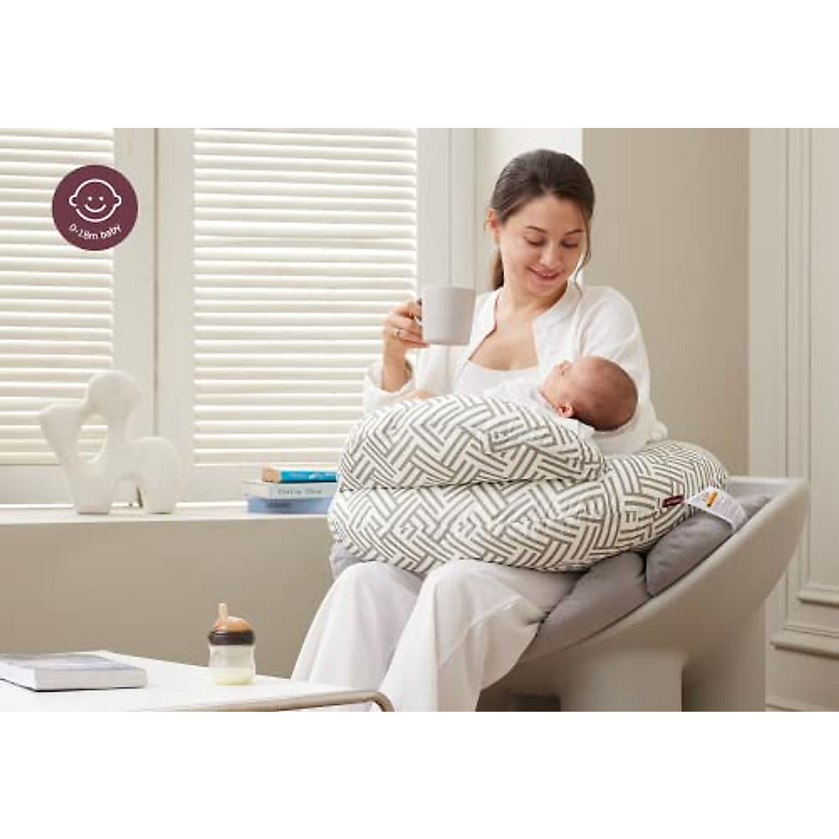 Momcozy Original Nursing Pillow, Ergonomic Breastfeeding Pillows with Security Fence for Baby, Adjustable Waist Strap and Removable Cotton Cover, Geometry