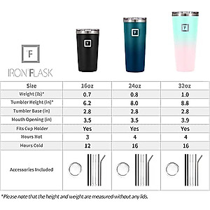 IRON °FLASK Classic Tumbler - 32 Oz, Vacuum Insulated Stainless Steel, Hot Cold, Double Walled, Thermo Travel Mug, Water Metal Canteen, Dark Night