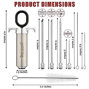 Big Meat Injectors For Smoking - Stainless Steel Meat Injector Syringe Kit, 2oz Large Capacity with 4 Marinade Injector Needles, Flavor Injector and E-Book Recipes