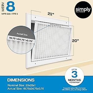 Simply Filters 20x25x1 MERV 8, MPR 600, Air Filter (6 Pack) - Actual Size: 19.75"x24.75"x0.75" HVAC, AC Furnace Air Filter