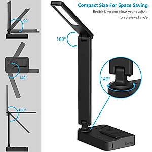 Drevet LED Desk Lamp with Wireless Charger, Desk Table Light with USB Charging Port and 2 Outlets, 3 Lighting Modes, 3 Level Brightness, 1H Timer, Touch Control, Eye-Caring Home Office Foldable Lamp