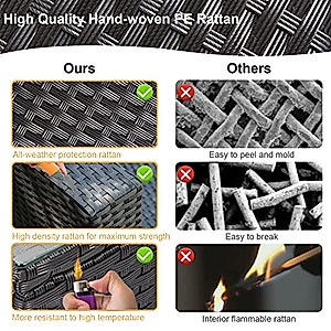 Kinfant Outdoor Patio Furniture Set Wicker Conversation Set - PE Rattan Sectional Sofa with Glass Table and Cushions for Garden Poolside Porch Balcony (Dark Blue)