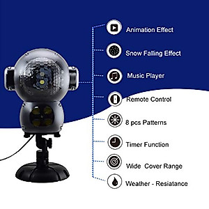 UPODA Christmas LED Snowfall Halloween Waterproof with Remote Control Timer and Music Player Anime Snow Light Projector for Outdoor Wedding Xmas Holiday Party Decorations