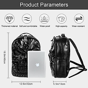 XUANNIAO 3D PU Leather Skull Backpack - Back Packs Steam Punk Rivet Personality Travel Bagpack College/High School Bags Bookbag School Computer Bag Laptop Backpack For Teenagers Men and Women