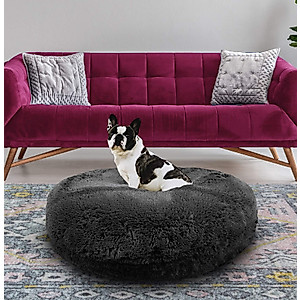 BESSIE AND BARNIE Signature Wolfhound Grey Luxury Shag Extra Plush Faux Fur Bagel Pet/Dog Bed (Multiple Sizes)