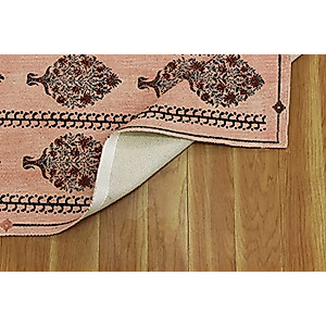 Casavani Indian Handmade Cotton Dhurrie Floral Beige Area Rug Floor Carpet For Doormat Best Uses For Bedroom,Living Room,Dining Room,Kitchen,Hallway Enterway 3x5 4x6 5x8 6x8 9x9 Feet Square