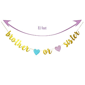 Swdthnh Gender Reveal Party Decorations - Glitter Letters Brother or Sister with Hearts Banner for Baby Shower Party Decorations, Gold