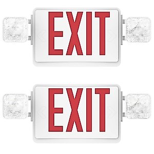 Sunco Red Exit Signs With Emergency Lights, Two Adjustable Square LED Lights, 94V-0 Fire Resistant, Backup Battery, 120-277V, Wall Or Ceiling Mount, Commercial Grade Double Sided UL 2 Pack