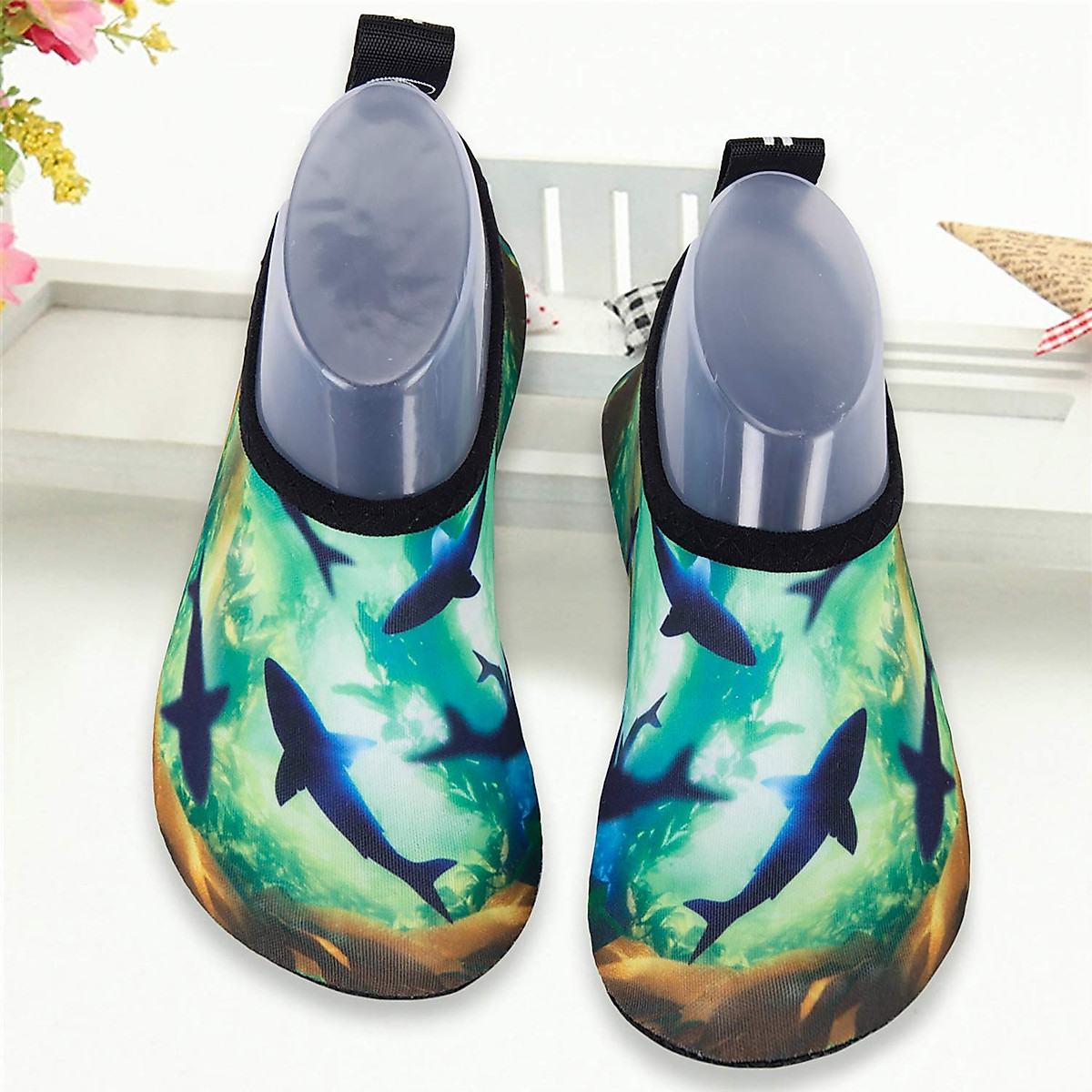 WateLves Kids Water Swim Shoes Barefoot Aqua Socks Shoes Quick Dry Non-Slip Baby Boys & Girls (Shark, 32/33)