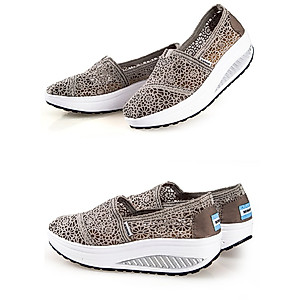 Bill&Candy Women's Mesh Slip-On Platform Toning Shoes Crochet Fitness Work Out Sneaker Dark Grey