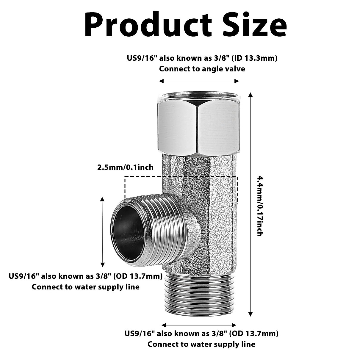 2pcs Hose Fitting Tee Valve T Shape Adapter 3/8 x 1/2 Adapter T Connector Valve Splitting Water Supply T Pipe Fitting 3 Way Valve 3/8 Tee Compression for Bath Bidet Sprayer Toilet Shower Head
