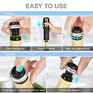 MetroTesco Electric Wine Preserver Vacuum Pump, Auto Wine Stopper Vacuum, Wine Saver Pump with 6 Wine Bottle Stoppers + 1 Foil Cutter, Gift Sets for Wine Lovers Keep Wine Fresh