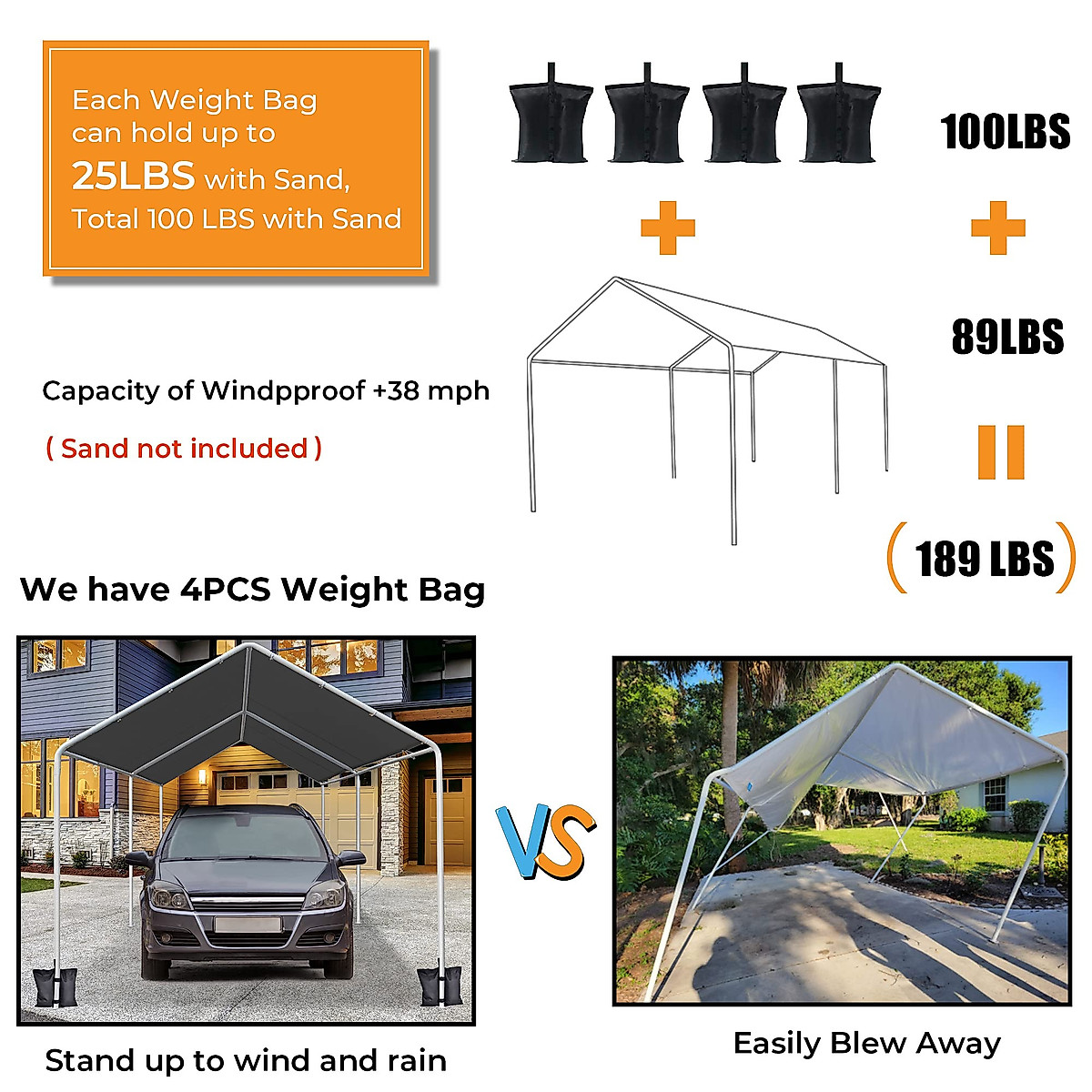 ASTEROUTDOOR 10x20 Feet Heavy Duty Carport with Removable Sidewalls & Doors Portable Garage Car Canopy Boat Shelter Tent for Party, Wedding, Garden Storage Shed 8 Legs, Gray