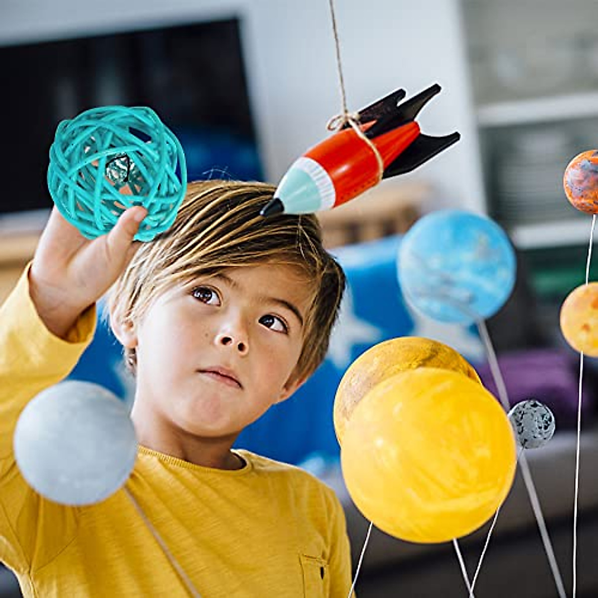 DomeStar Rattan Ball with Jingle Bell, 24PCS Wicker Ring Balls 2 Inches Natural Decorative Wicker Rattan Balls Orbs Vase Fillers Blue, White, Grey and Cerulean