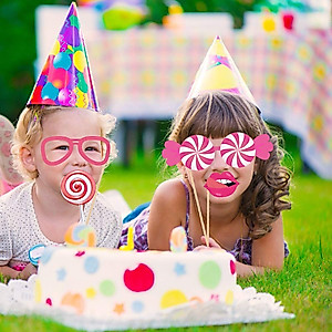 Kristin Paradise 25Pcs Candy Land Photo Booth Props with Stick, Candyland Selfie Props, Candy Shop Party Supplies, Lollipop Birthday Theme Backdrop Decorations, Boy Girl First 1st Bday Baby Shower