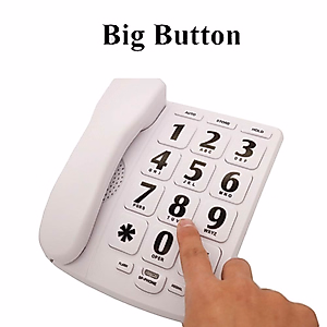 Big Button Phone for Elderly, JeKaVis J-P02 Amplified Phones for Hearing Impaired Aid Home Corded Phone Landline for Seniors Phone for Hard of Hearing House Phone, White
