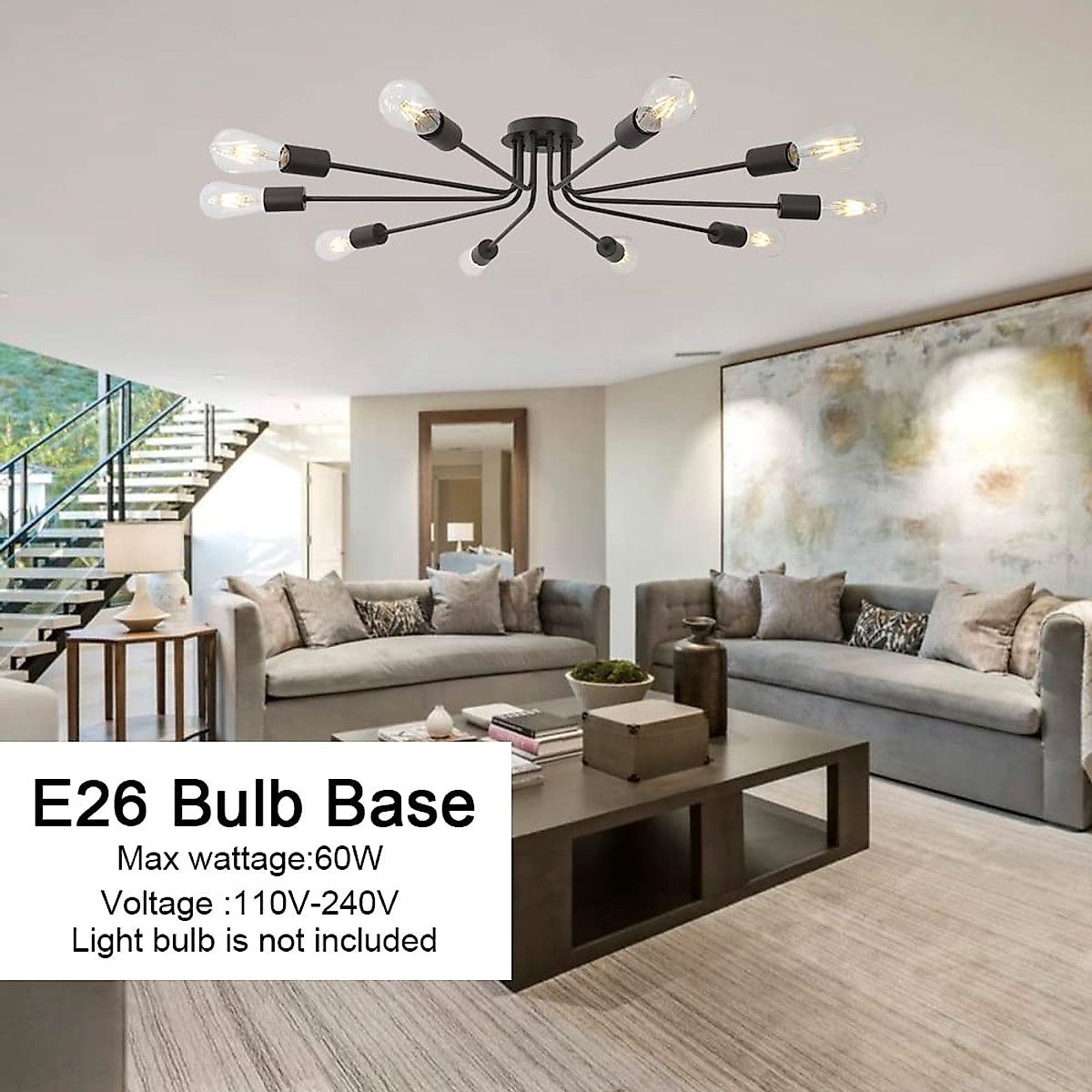 TULUCE Modern Semi Flush Mount Ceiling Light Industrial 10 Light Vintage Oil Rubber Bronze Sputnik Chandelier Lighting Industrial Kitchen Light Fixture