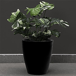 Elly Décor 17 inch Planter for Garden with Drainage, Large Round, Lightweight & Extremely Durable, Deck Indoor/Outdoor Plastic Pot, 17"x15"x9", Black