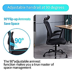 Flysky Ergonomic Office Desk Chair Breathable Mesh Swivel Computer Chair, Lumbar Back Support Task Chair, Office Chairs with Headrest and Flip-up Arms, Adjustable Height Executive Rolling Chair