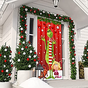 Grinch Christmas Decorations The Grinch Door Cover Red Backdrop Funny Xmas Hanging Banners Merry Christmas Porch Sign for Indoor Outside Front Door Party Supplies