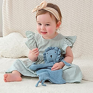 YCHWFF Organic Cotton Muslin Lovey Blanket, Organic Cotton Muslin Bunny & Lion Security Blanket Soft & Breathable Lovie Baby Gifts for Boys and Girls (Beige Bunny/Khaki Lion)