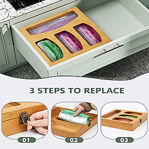 Ziplock Bag Organizer For Drawer - Storage Baggie Holder Ziploc Compatible Quart Sandwich, Gallon & Snack Variety Size Bags, 1.0 Count, Pack of 1