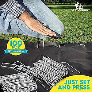 Gray Bunny Landscape Staples, 100 Pack, 6 Inch (15.2 cm) 11 Gauge Garden Stakes, Rust Resistant Galvanized Steel Ground U Shaped Pins to Secure Lawn Fabrics Weed Barrier Covers & Tubing