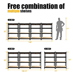 PrimeZone 4 Tier 36" W x 16" D x 55" H Storage Shelves - Adjustable Garage Storage Shelving, Heavy Duty Metal Storage Utility Rack Shelf Unit for Warehouse Pantry Closet Kitchen, Black