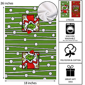 Seliem Merry Christmas Kitchen Dish Towel Set of 2, Green Mas Red Santa Snowflake Hand Drying Baking Cooking Cloth, Winter Holiday Xmas Decor Home Decorations 18 x 26 Inch