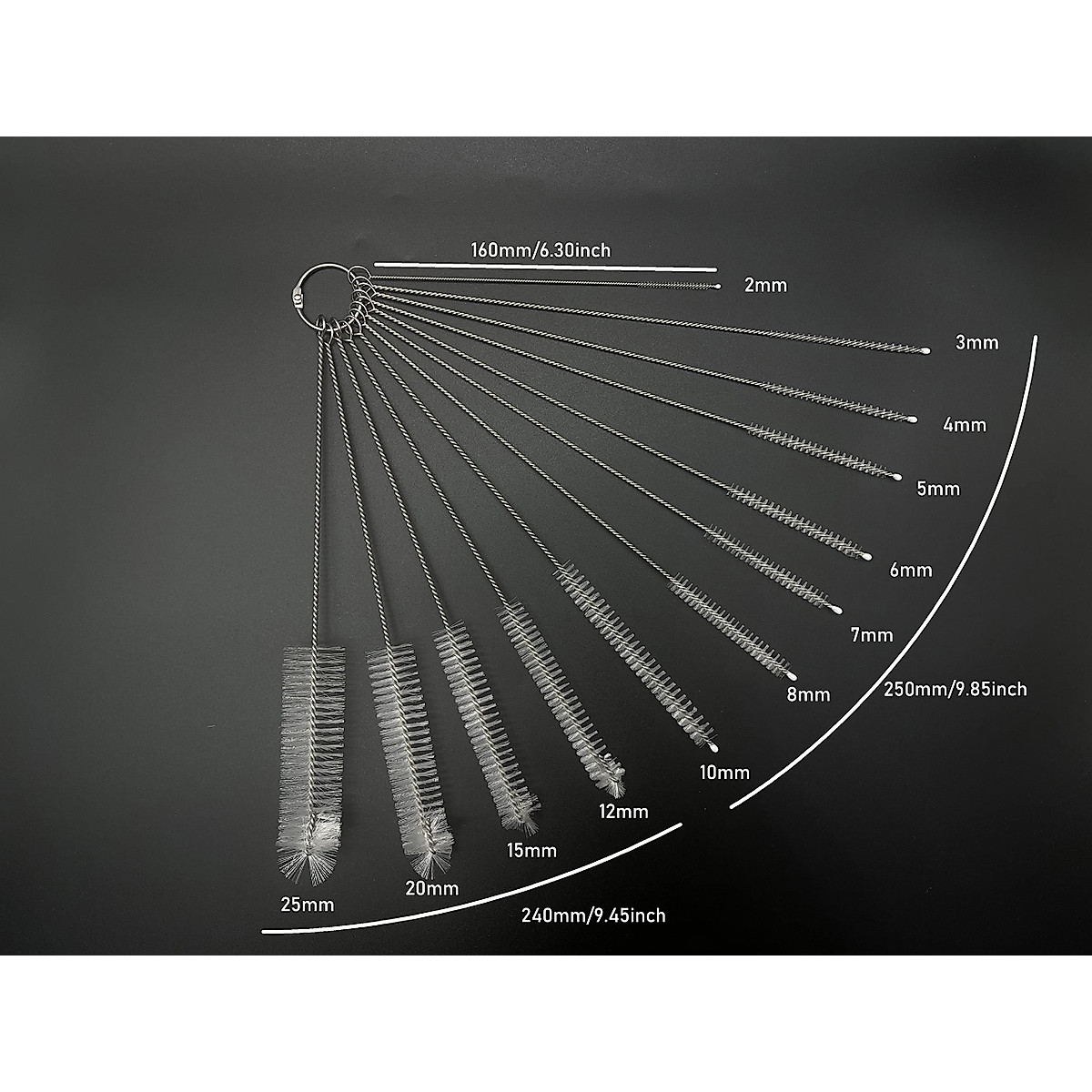 KINGSEM 12 PCS Straw Cleaner Brush kit with 2mm-25mm /6.5-10 INCH for Tube and Pipe.Tumbler, Sippy Cup, Bottle with Straw,Hummingbird feeders and Drinking Straw, Brushes for Cleaning Tanks
