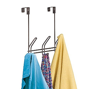 iDesign Classico Metal Over the Door Organizer, 3-Hook Rack for Coats, Hats, Robes, Towels, Bedroom, Closet, and Bathroom, 5" x 8.25" x 12.5" - Bronze
