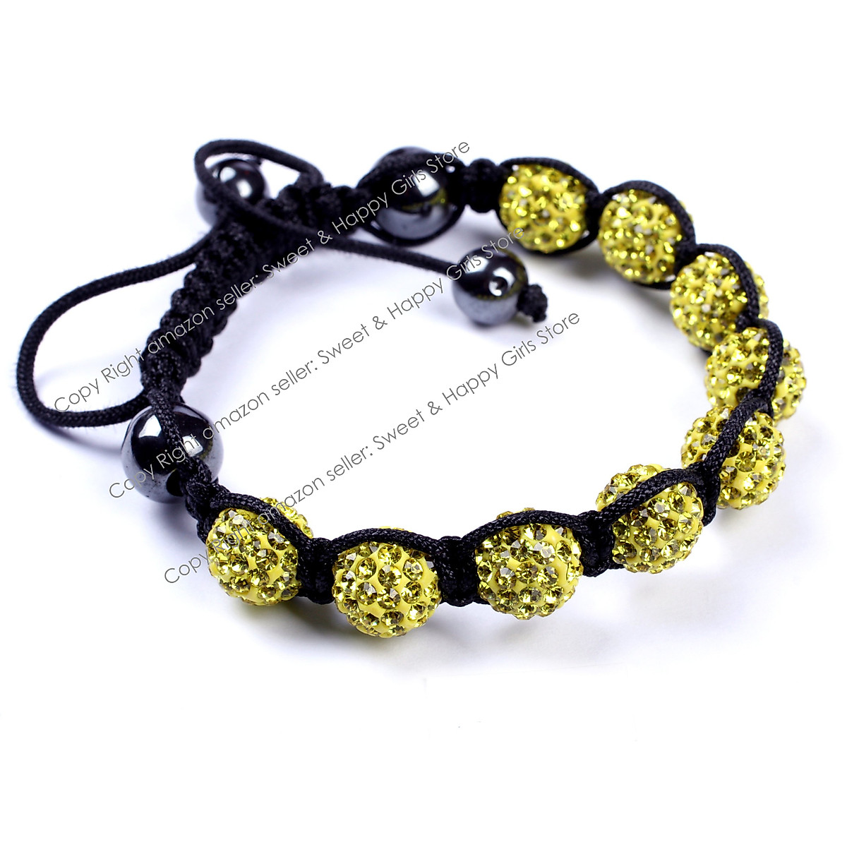 Shamballa Style Jewelry Gold Yellow Women Girl Pave Shine Crystal Ball Hand-Woven Bracelet Adjustable