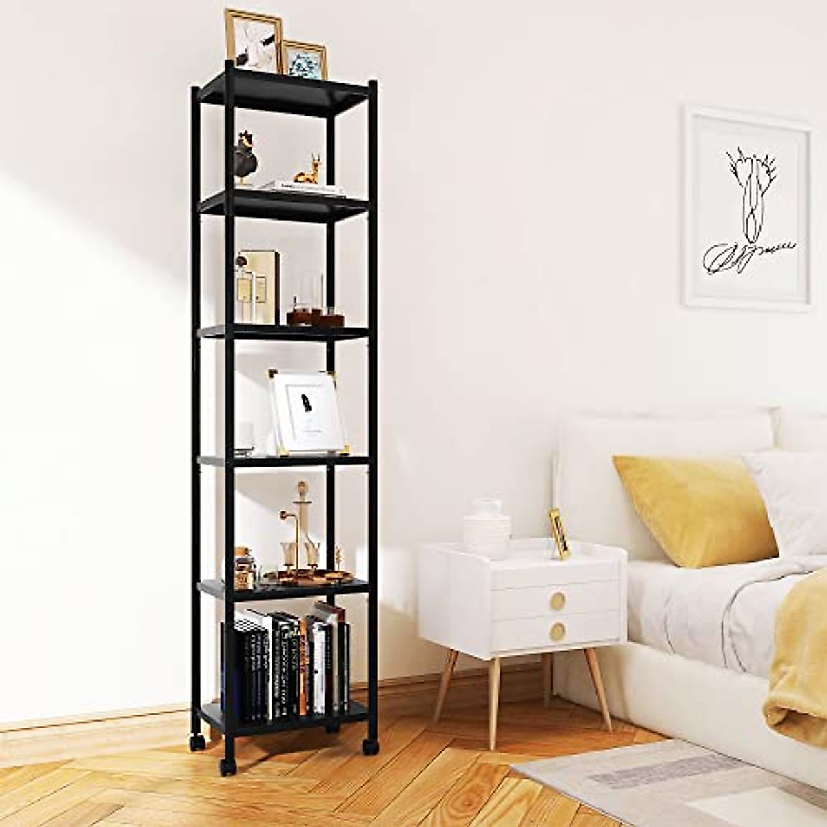 ZIGAMA 6-Tier Metal Rolling Cart Organizer with Wheels ，Adjustable Heavy Duty Free Standing Baker's Rack for Kitchens,Storage Tower for Pantry Laundry Bathroom Narrow Places