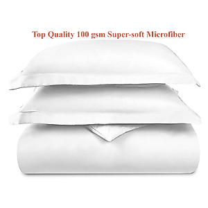 Tektrum 3 Piece 3pc Duvet Cover Set with Button Enclosure - 1800 Supreme Collection Super Soft Hotel Luxury Durable 100 GSM Brushed Microfiber, Wrinkle & Fade Resistant - White, Queen Size